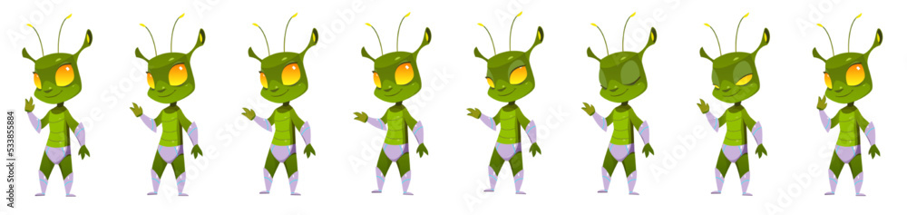 Cartoon alien character wink and waving hand animation sprite sheet ...