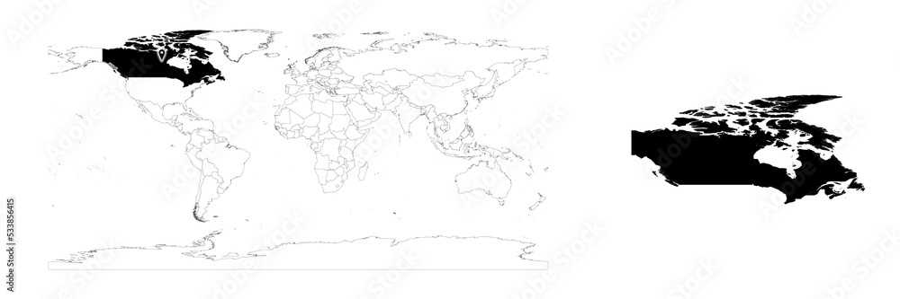 Vector Canada map showing country location on world map and solid map ...