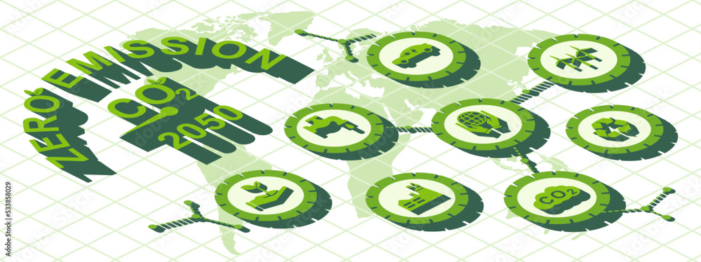 Banner Net Zero zero emissions concept by 2050 long-term strategy for ...