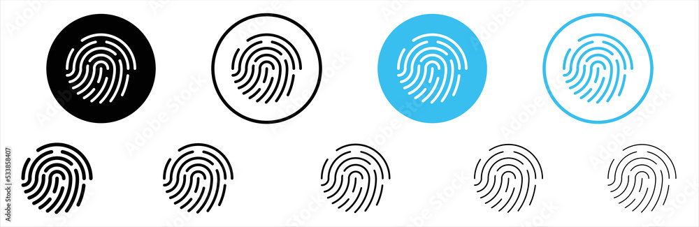 Fingerprint icon set. Fingerprint identification icon for apps and ...
