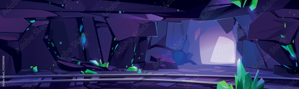 Underground emerald mine with green crystals. Cartoon vector ...