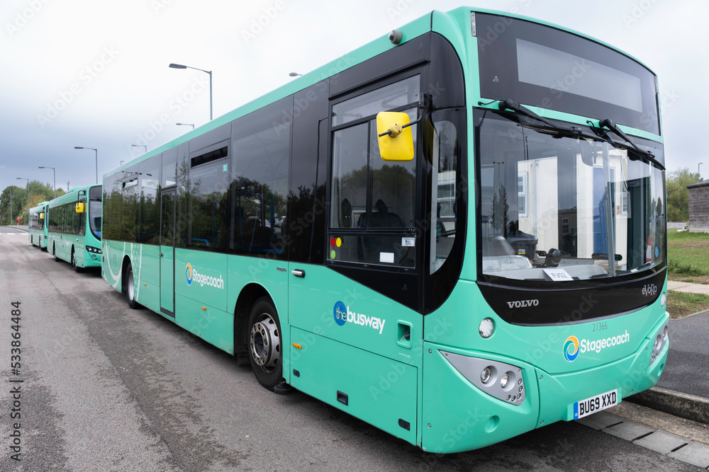 ST. IVES, UK - SEPTEMER 10 2022: Side view of three parked 'Stagecoach ...