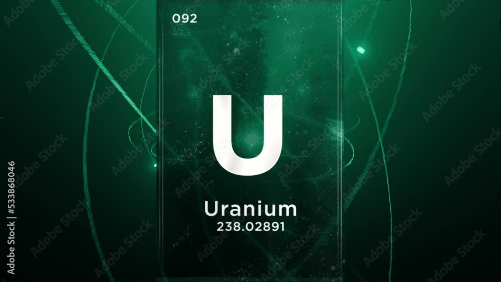 Uranium (U) symbol chemical element of the periodic table, 3D animation ...