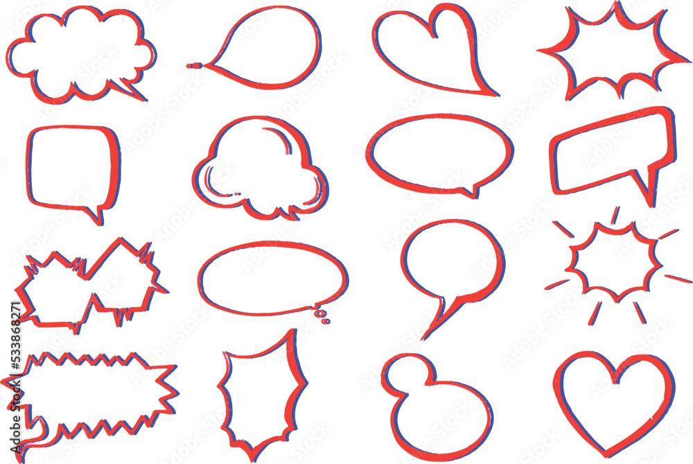 set of comic balloon speech bubble hand drawn icons webtoon vectors ...