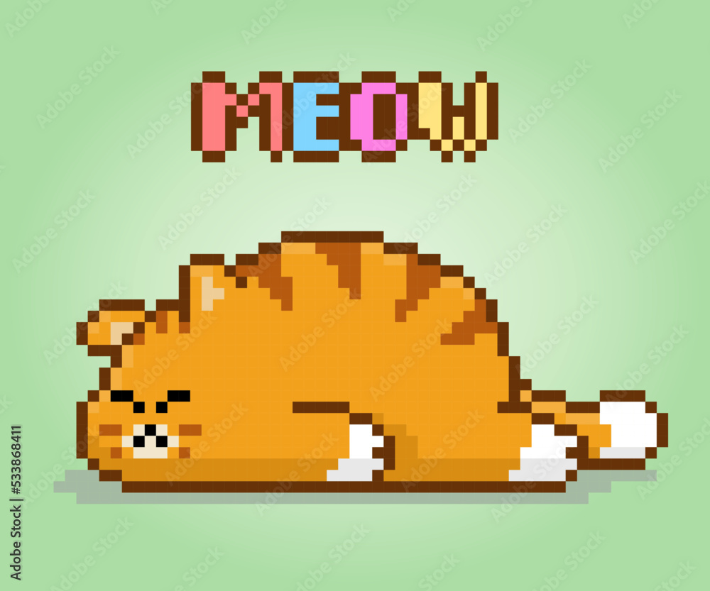Pixel 8 bit cat is sleeping. Pets for game assets in vector ...