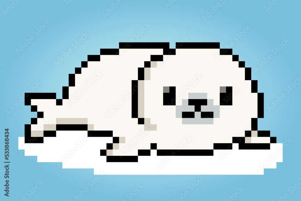 8 bit pixels of sea lion. Animal for asset games and Cross Stitch ...