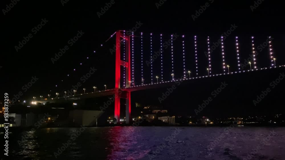 Istanbul, Turkey, July 4, 2022. Istanbul Bosphorus Bridge at night ...