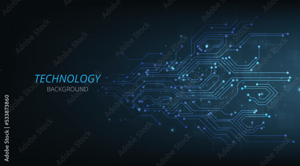 Dark blue technology background with circuit diagram.Technology circuit ...