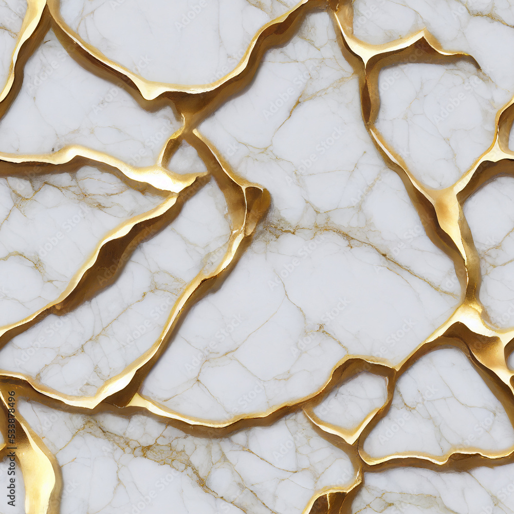Realistic white and gold marble texture. Seamless repeat pattern for ...