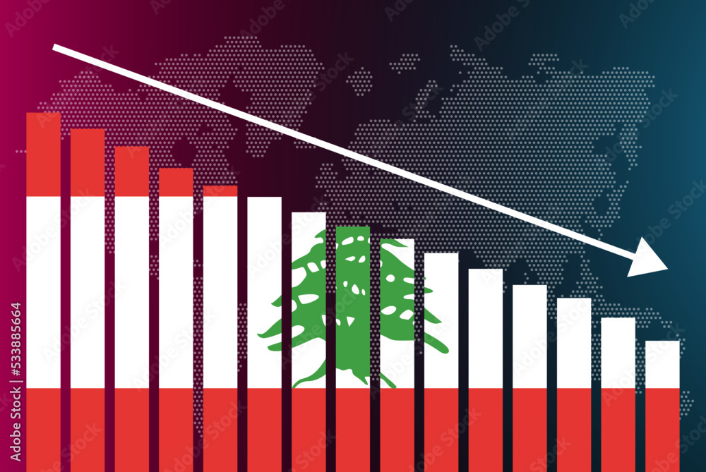 Vecteur Stock Lebanon bar chart graph, decreasing values, crisis and ...
