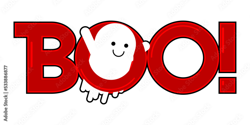 Funny cartoon character in ghost costumes for Halloween with Boo text ...