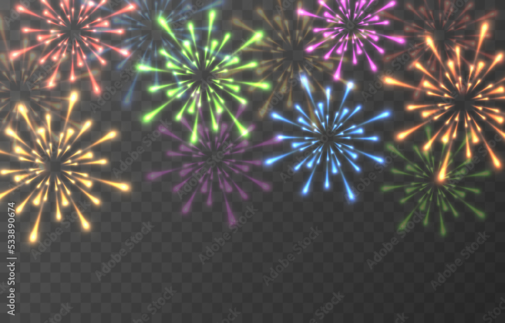 Vector festive fireworks on a transparent background. Fireworks png ...