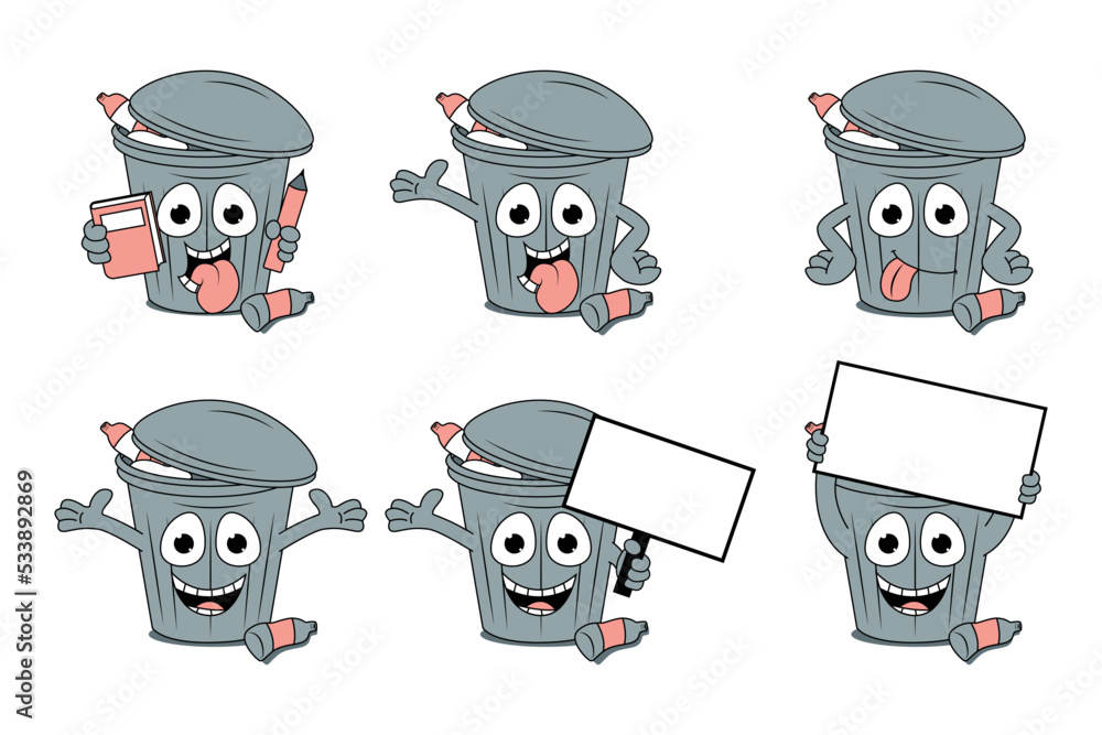 cute rubbish bin cartoon illustration Stock Vector | Adobe Stock