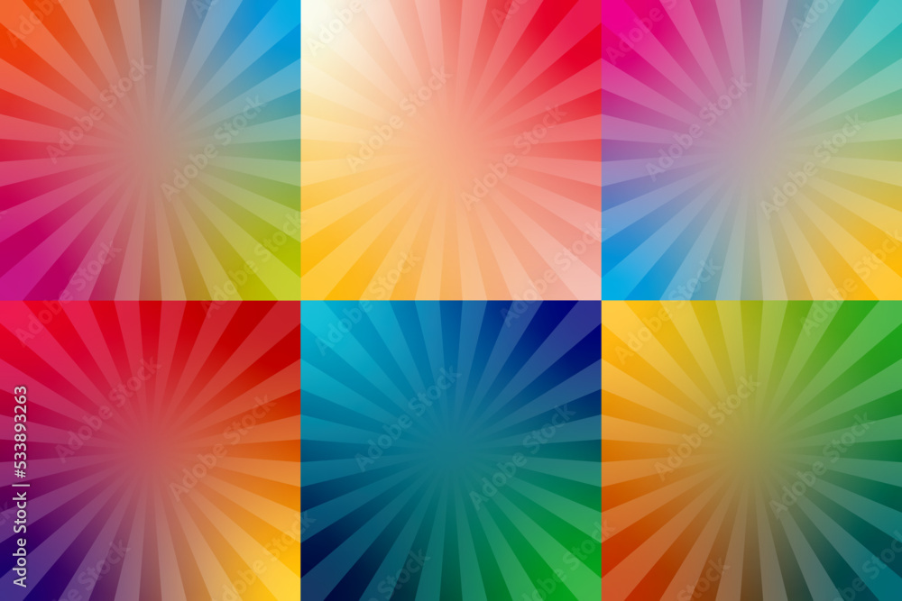 Colorful Blurred Sunburst backgrounds set with modern abstract blurred ...