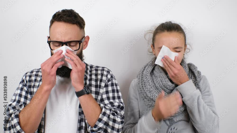 Young teenage girl and her father with coronavirus symptom is coughing ...