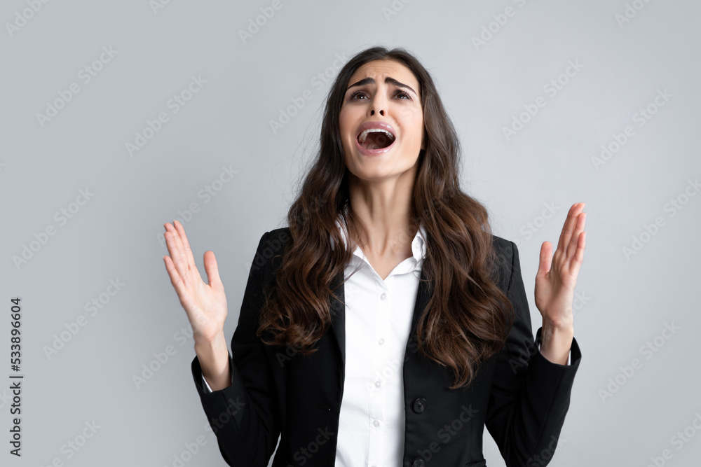 Screaming hate rage woman face. Emotional angry woman screaming on ...