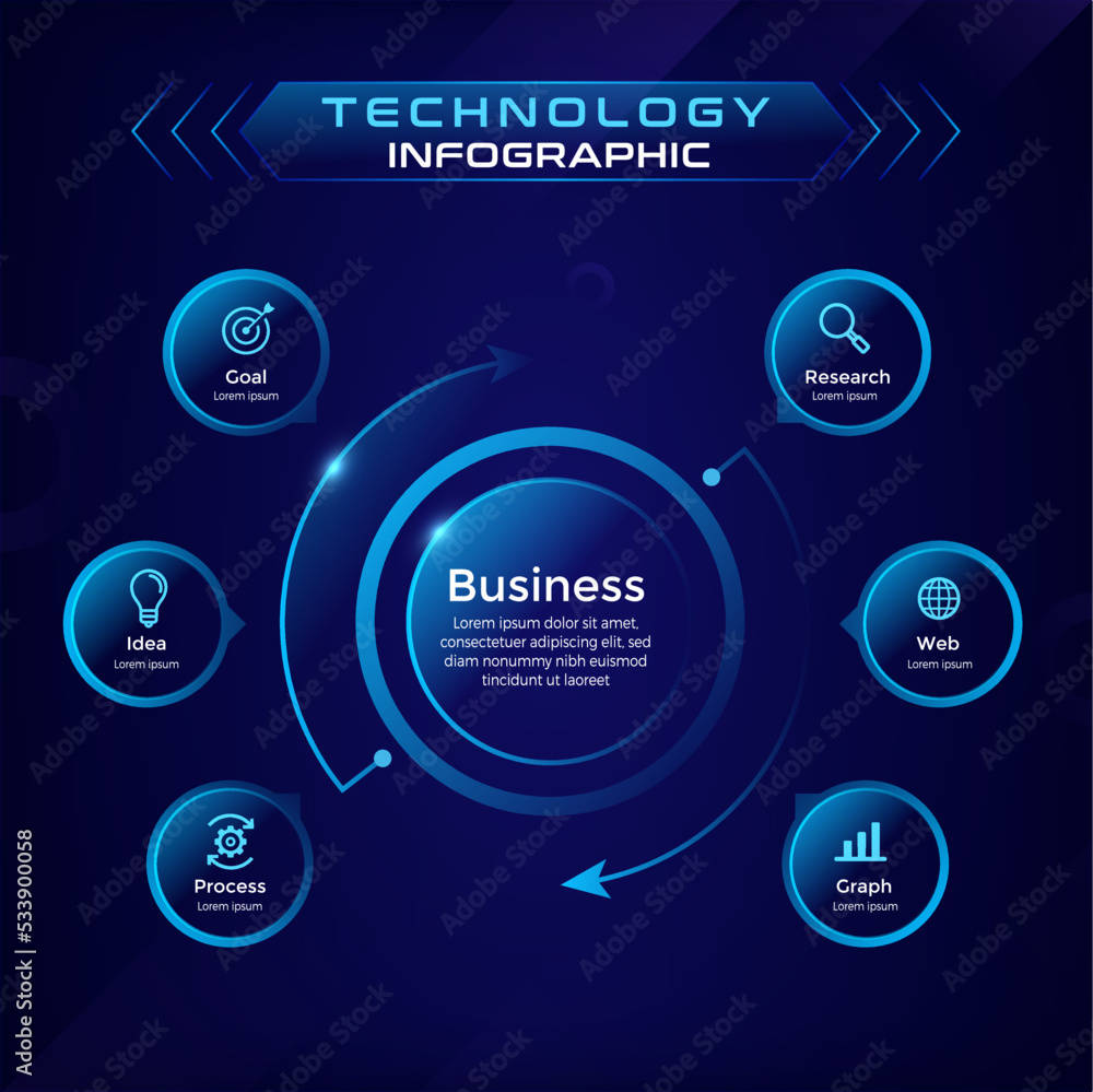 Presentation Technology Business Infographic Circle and arrows six with ...