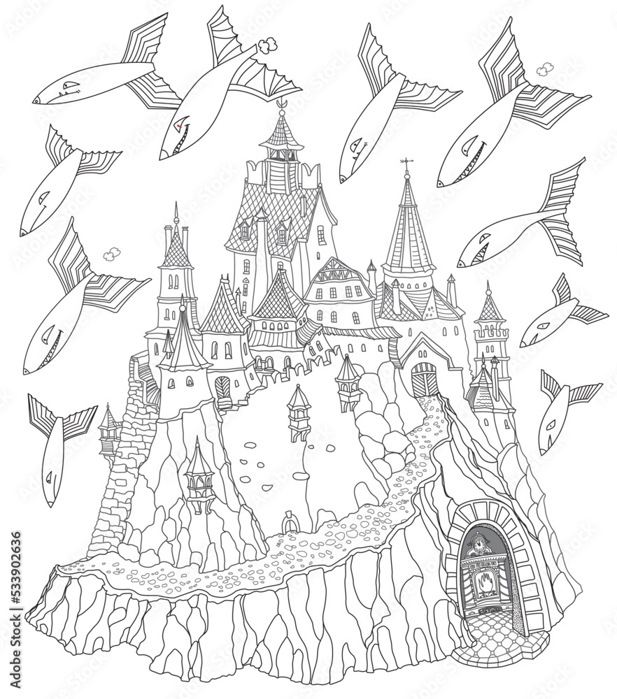 Raid of fantastic cruise monsters on a fairy castle, a safe underground ...