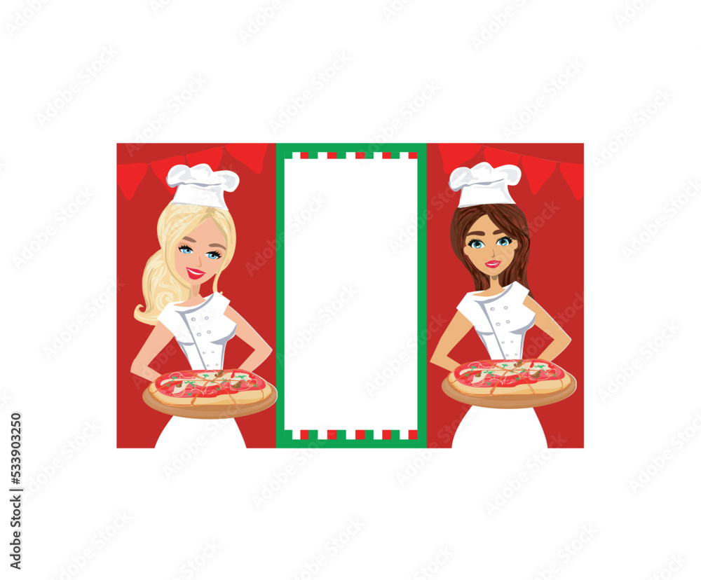 flyer with two beautiful waitresses serving pizza Stock Vector | Adobe ...
