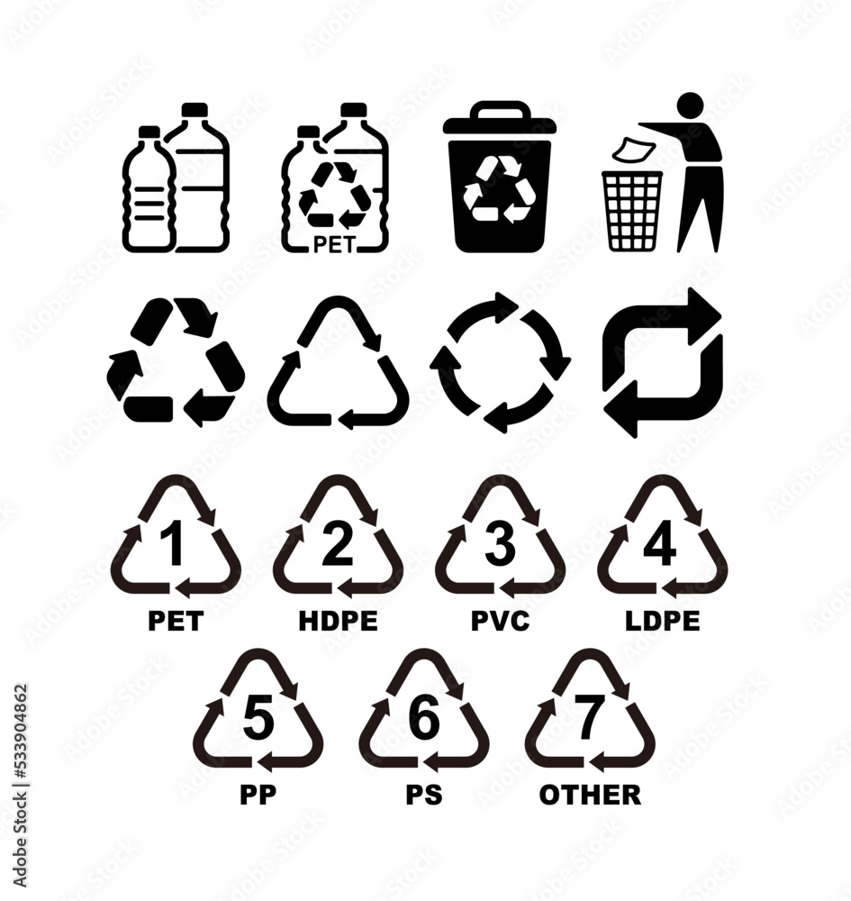 Recycling Symbols For Plastic. Vector icon illustration set Stock ...