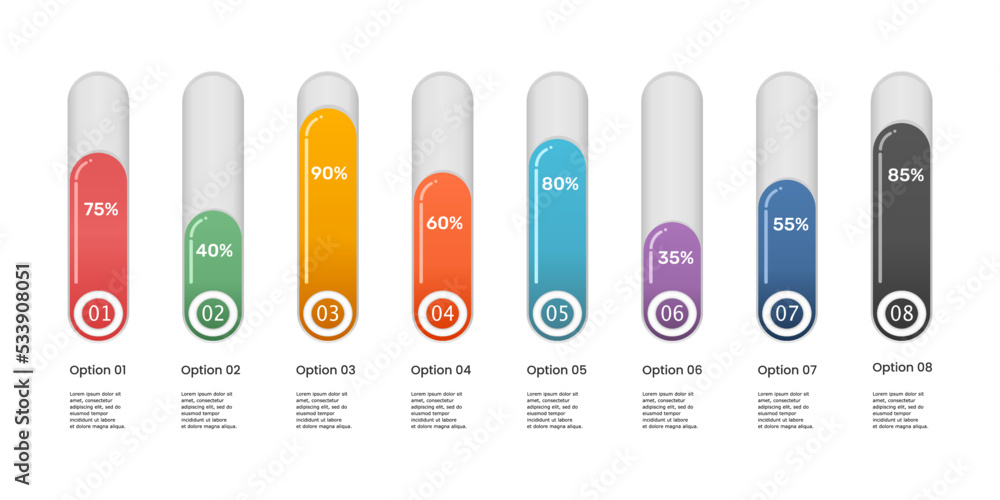 Color bar infographic showing percentage of business growth 8 options ...