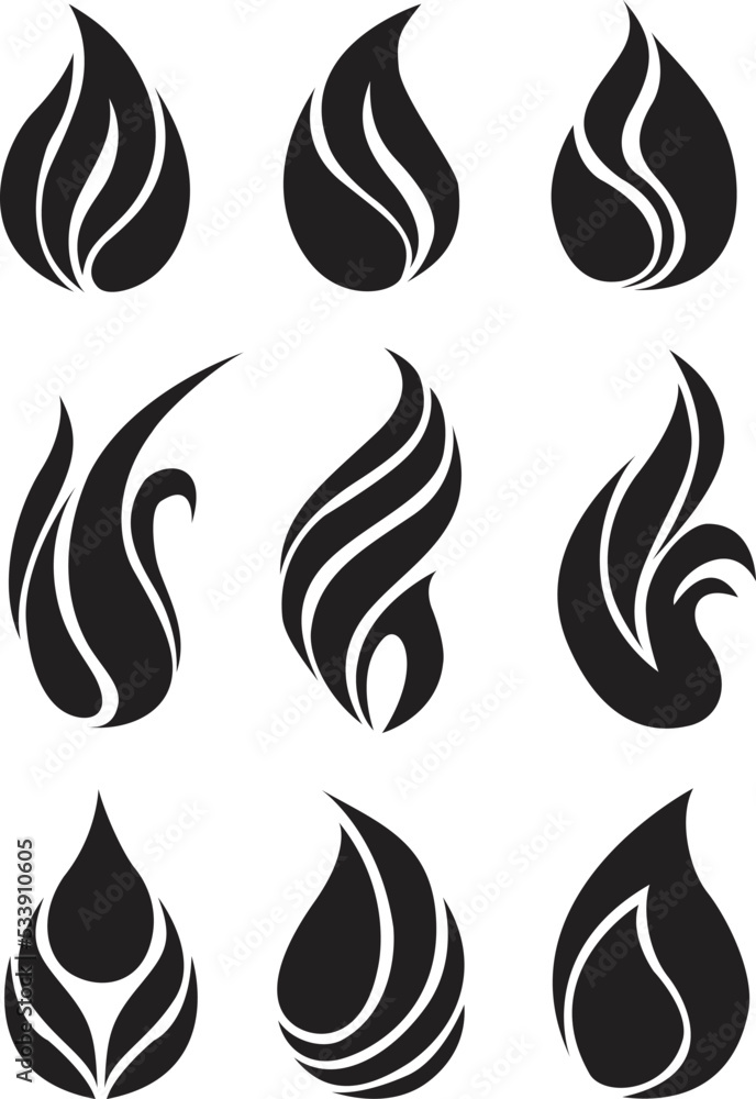 Fire flames, set vector icons. Fire sign. Fire flame icon isolated on ...