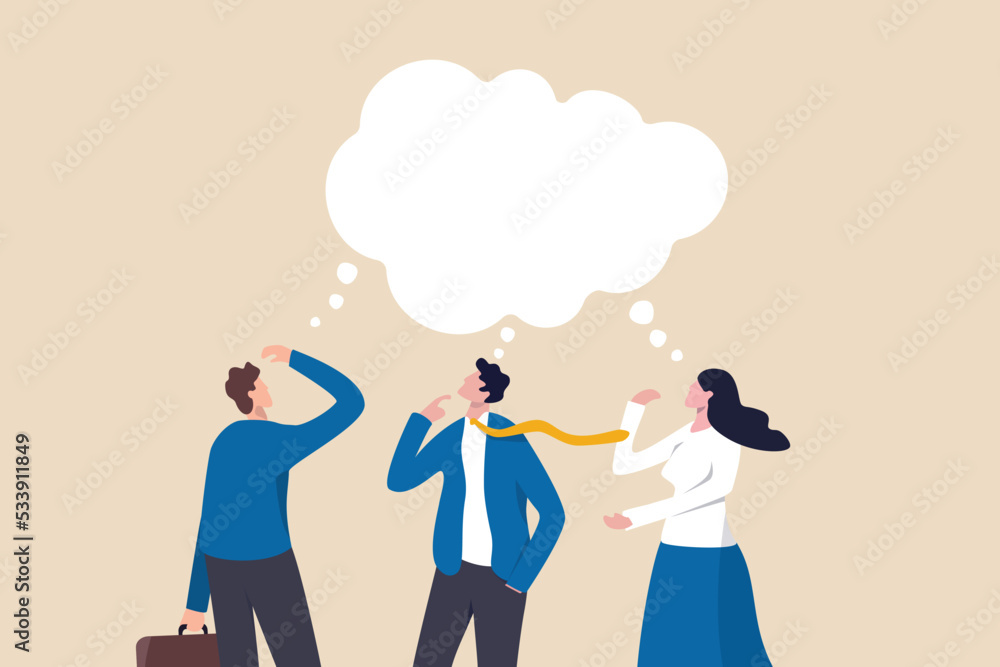 Thinking the same idea, colleagues brainstorming with identical thought ...