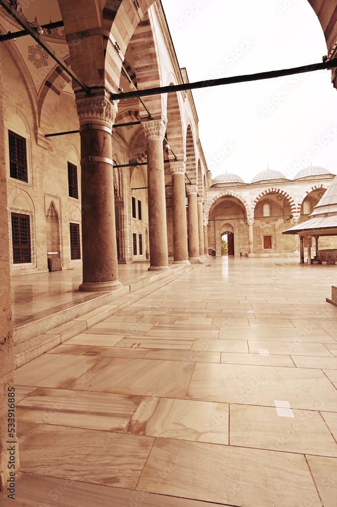Istanbul, Turkey - 9 22 2019: interior architecture of Fatih mosque ...