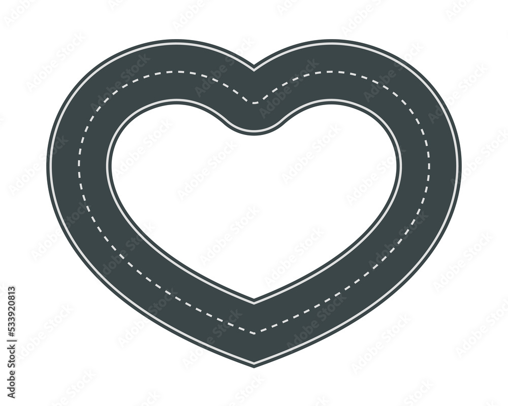 Vector illustration of heart shaped road with white markings isolated ...