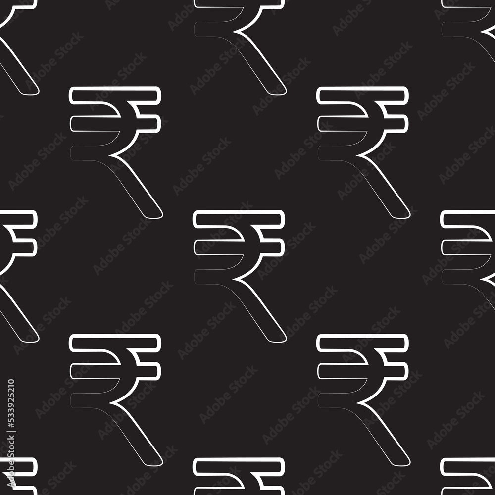 Indian rupee symbol vector pattern seamless background. Black white ...