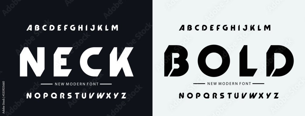 NECK BOLD, Sports minimal tech font letter set. Luxury vector typeface ...