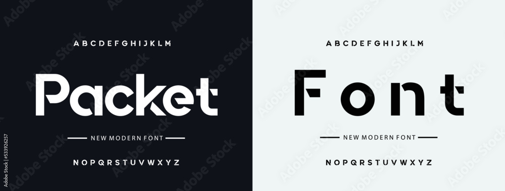 PACKET, Sports minimal tech font letter set. Luxury vector typeface for ...