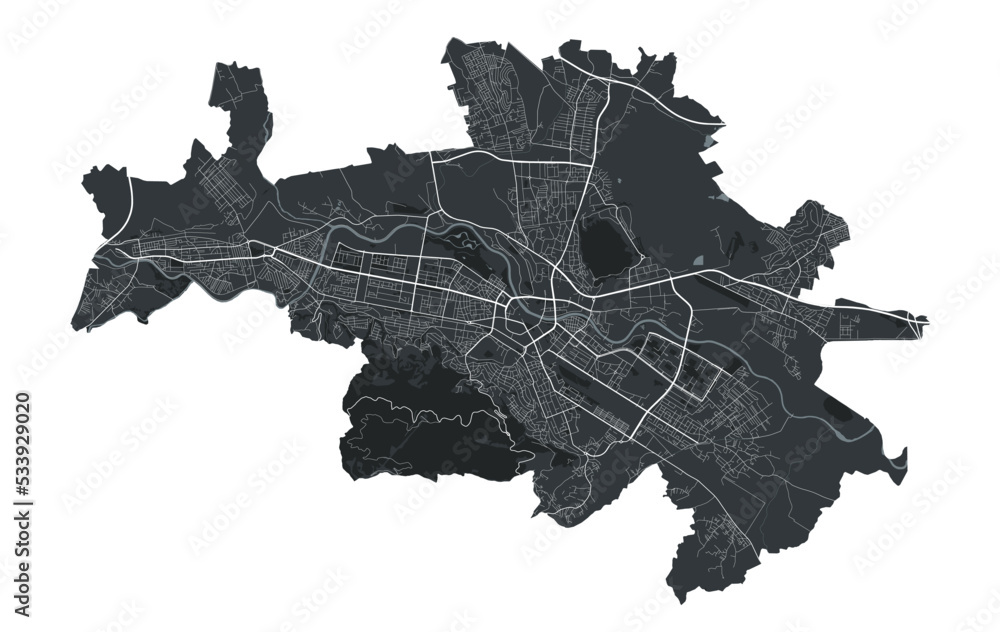Skopje vector map. Detailed black map of Skopje city poster with roads ...