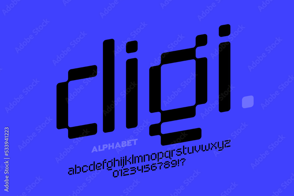 Digital style font design, alphabet letters and numbers vector ...