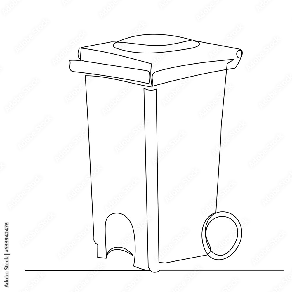 trashcan one line drawing, sketch, isolated vector Stock Vector | Adobe ...
