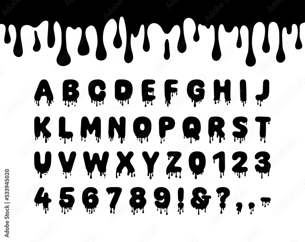 Dripping Font Halloween Alphabet Drip Letters Slime Numbers Liquid ABC ...