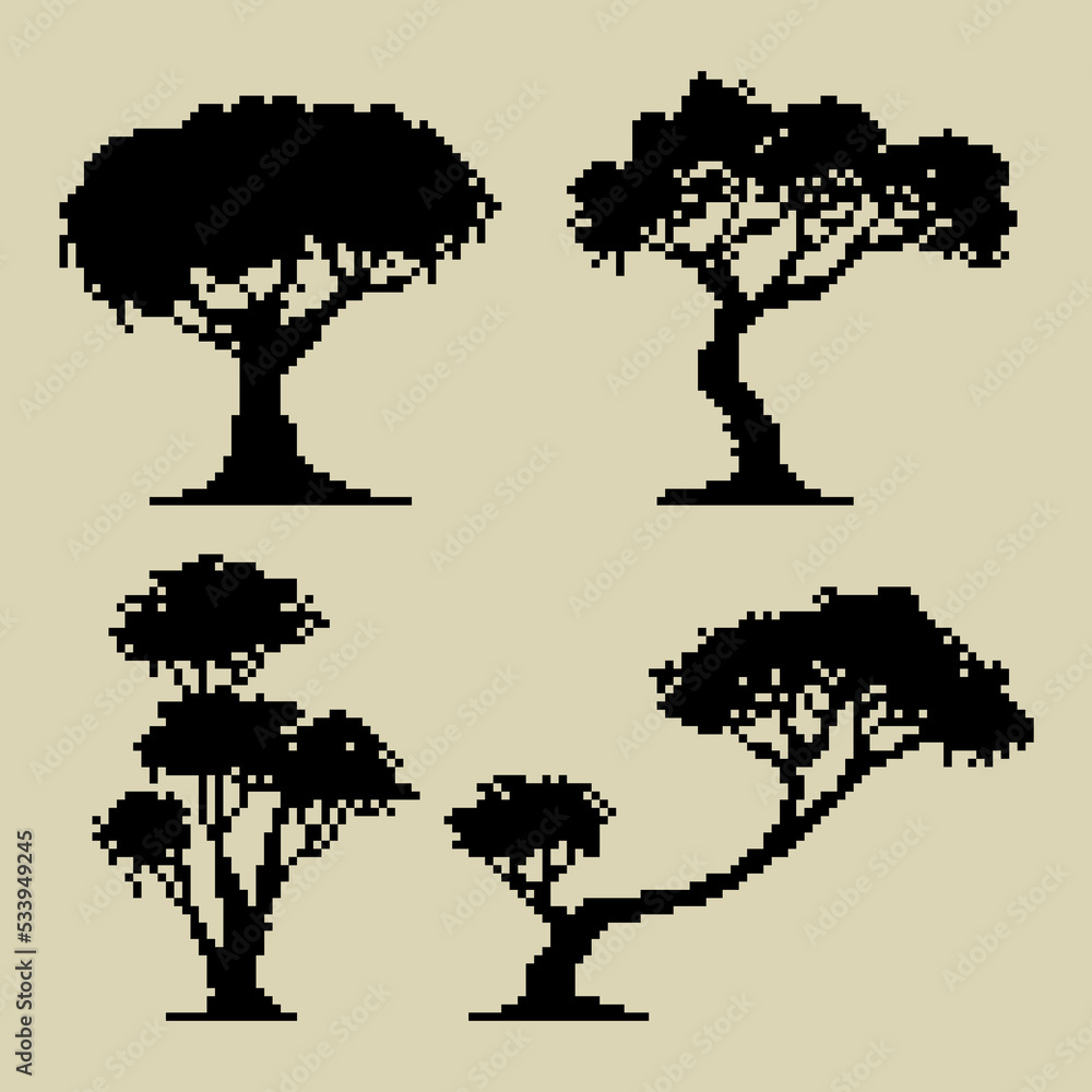 silhouette trees, pixel trees, black tree in pixel. Stock Vector | Adobe Stock
