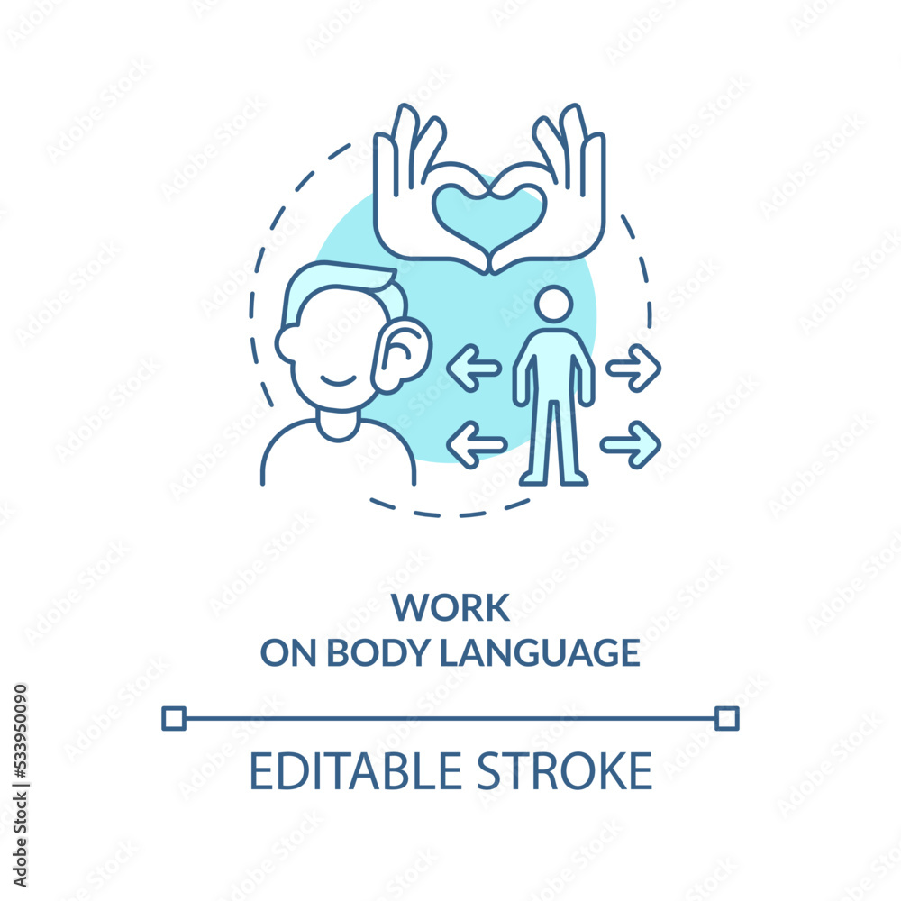 Work on body language blue concept icon. Nonverbal communication skills ...