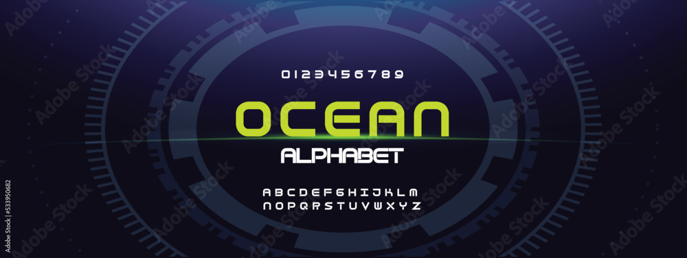 OCEAN modern, luxury and tech alphabets letter set design. amazing ...