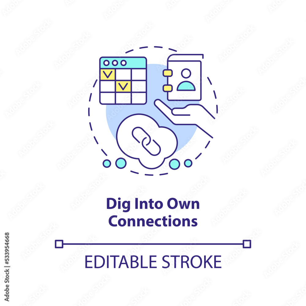 Dig into own connections concept icon. Leverage contacts. Sales ...