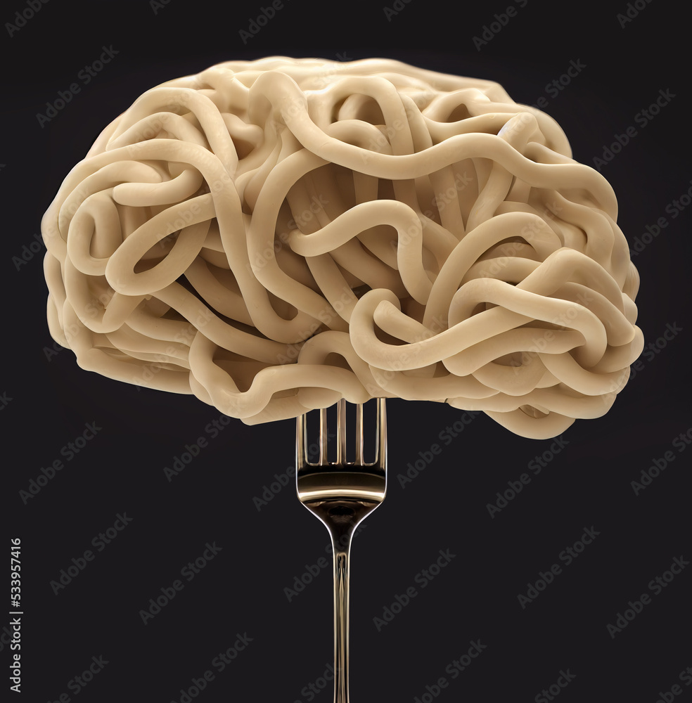 Pasta brain on a fork Stock Illustration | Adobe Stock