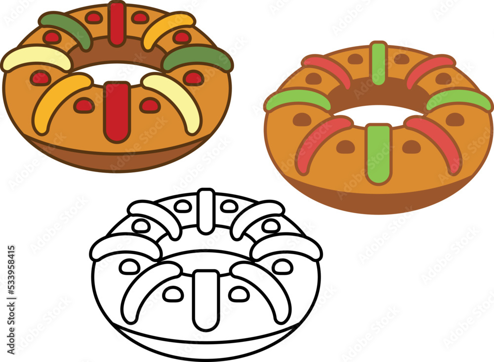 King cake, traditional Christmas cake. Vector illustration icons for ...
