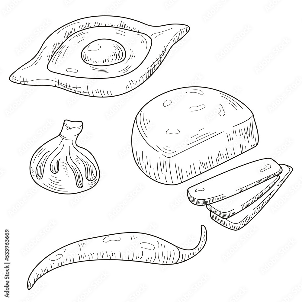 Drawing georgian national food isolated on the white background. Hand ...