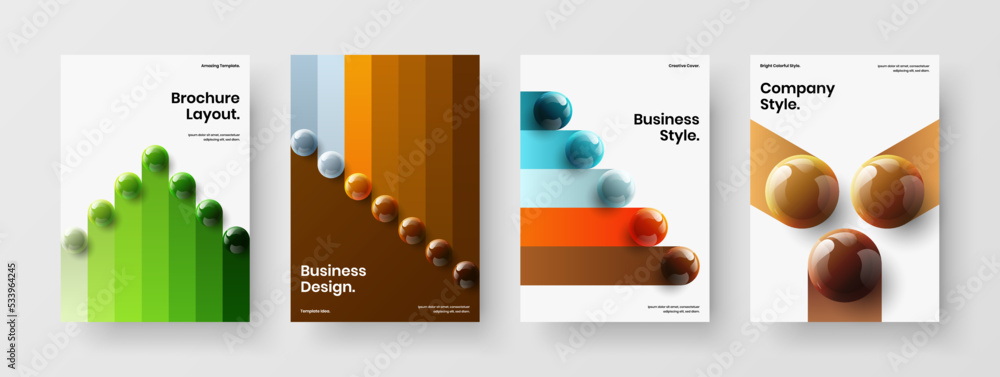 Modern 3D spheres book cover template composition. Simple corporate ...