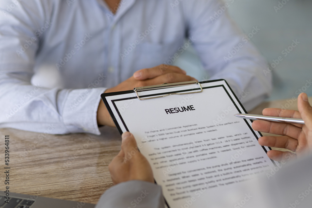 Job interview and signing of employment contract documents. Stock Photo ...