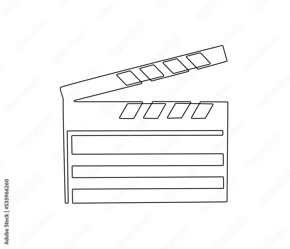 One continuous line drawing of clapper board. Clapperboard icon for ...