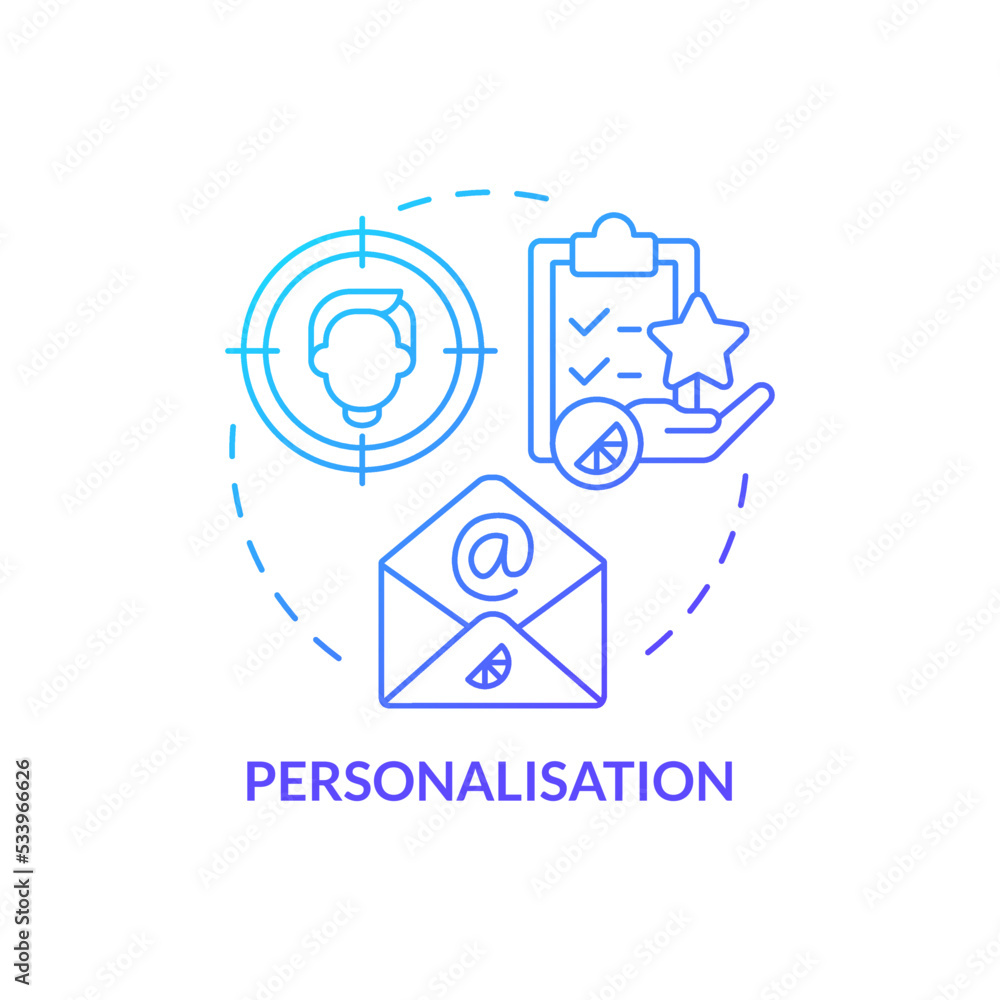 Personalisation blue gradient concept icon. Customized content. Benefit ...