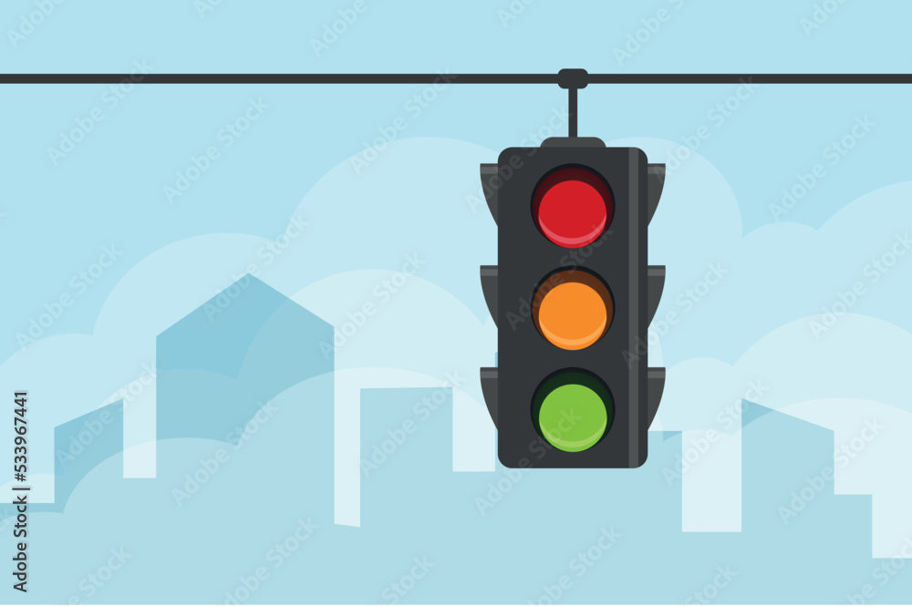 Traffic light in the city. Traffic light up red, green, yellow colors ...