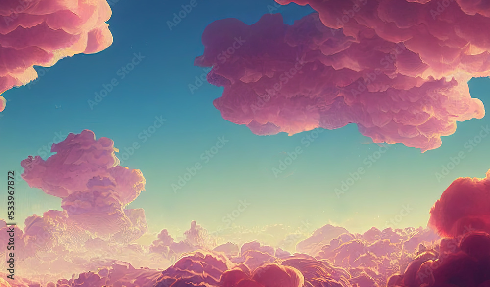 Fantastic Thick Cloud Sea in Clear Blue Sky over Beach. Fantasy ...