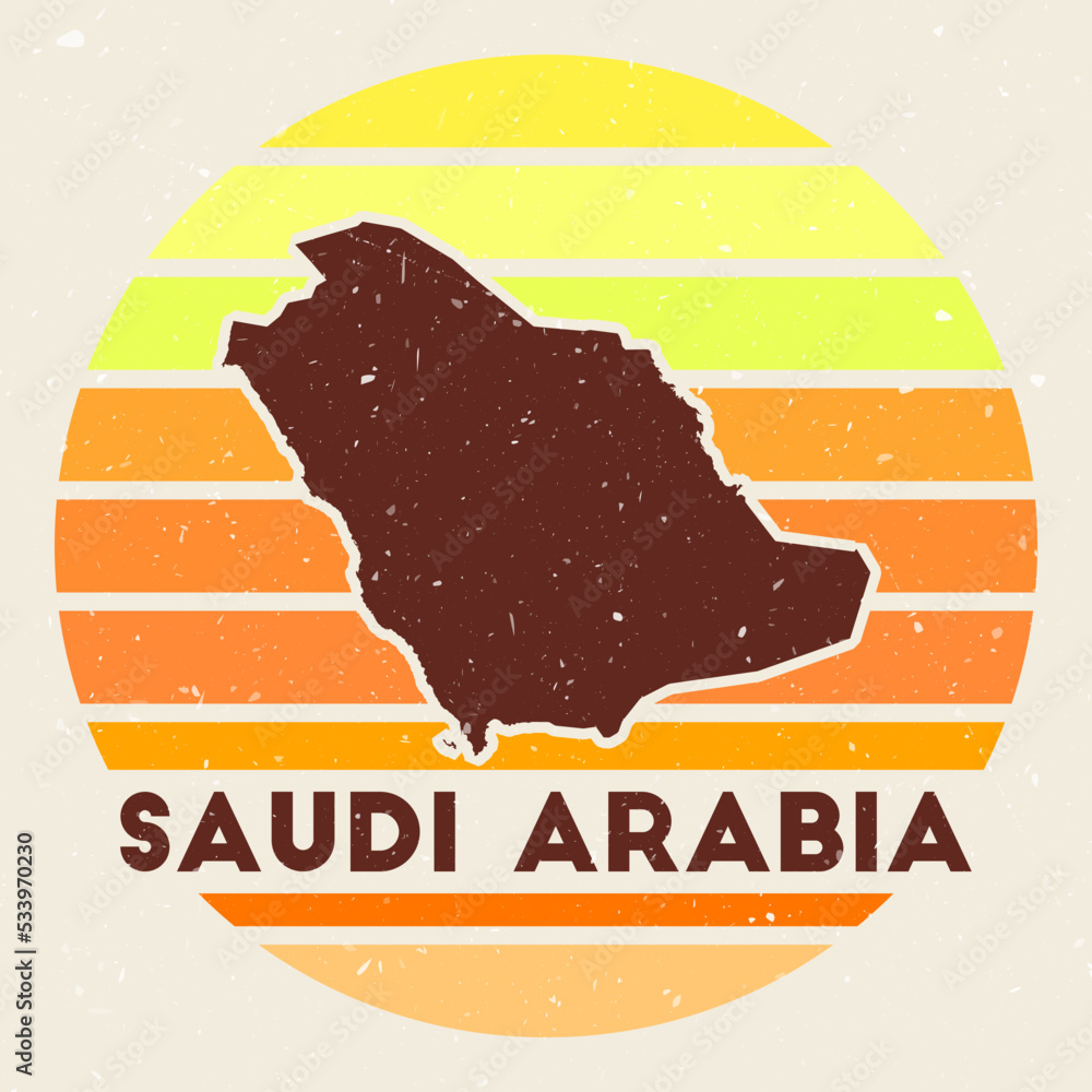 Saudi Arabia logo. Sign with the map of country and colored stripes ...
